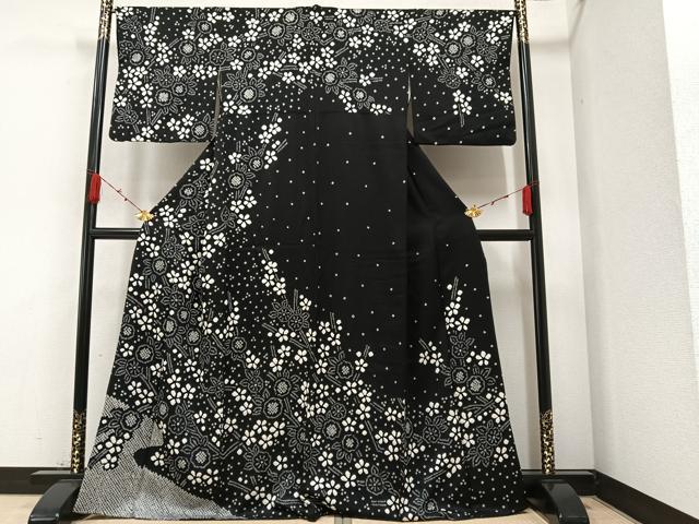 平和屋着物●訪問着　絞り　花づくし　黒地　正絹　逸品　AAAZ1825ph