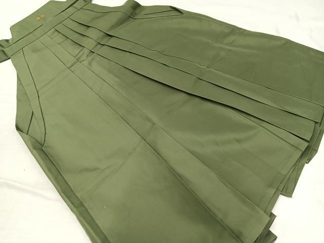 平和屋着物●男性　馬乗り袴　色無地　松葉色　正絹　逸品　AAAZ1939ph