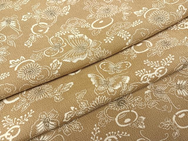 平和屋着物●上質な小紋　型染め　花蝶文　鬼しぼ縮緬　正絹　逸品　AAAZ1950ph