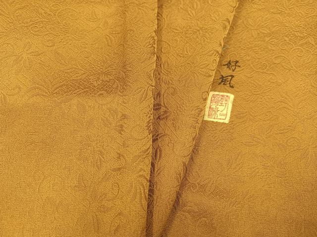 平和屋着物●五代目・諏訪好風　色無地　花唐草飛鳥地紋　山吹茶色　正絹　逸品　AAAZ1955ph