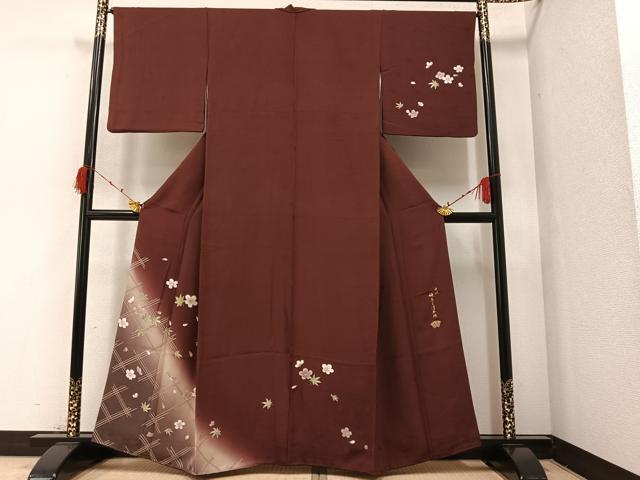 平和屋着物●十代目 歌舞伎役者　坂東三津五郎　訪問着　草花文　暈し染め　金彩　やまと誂製　正絹　逸品　AAAZ1972ph