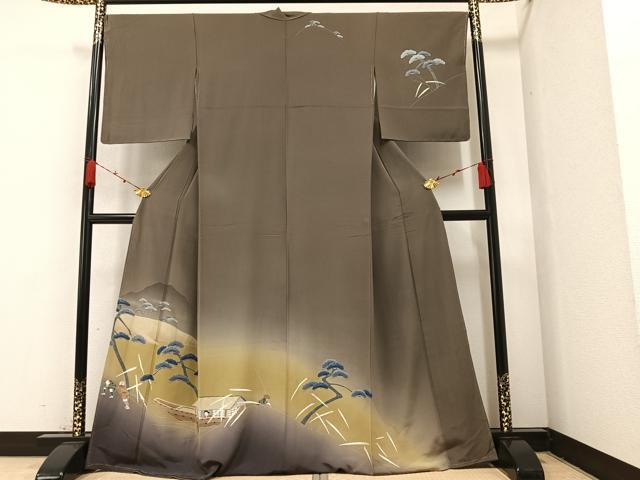 平和屋着物●訪問着　友禅　手描き　人物風景文　笠松　暈し染め　正絹　逸品　未使用　AAAZ1980ph