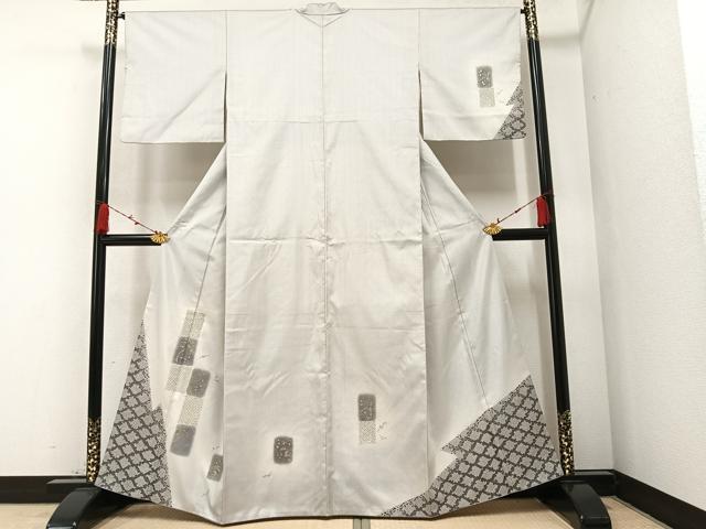 平和屋着物●本場染大島紬　訪問着　刺繍　刺し子　色紙草花文　金銀彩　ますいわ屋扱い　正絹　逸品　AAAZ1992ph