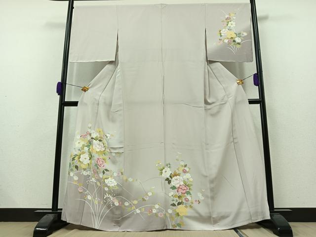 平和屋着物▽訪問着　単衣　友禅　草花文　暈し染め　正絹　逸品　AAAZ2332jh