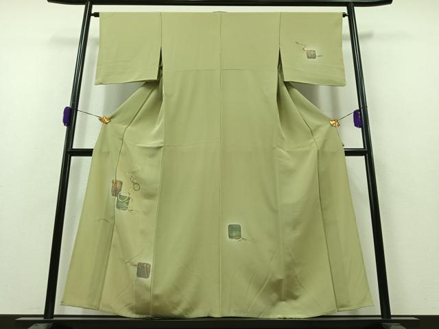 平和屋着物▽訪問着　単衣　刺繍　瓢箪　暈し染め　金彩　正絹　逸品　AAAZ2340jh