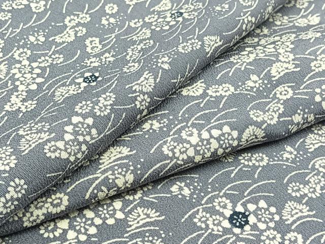平和屋着物▽上質な小紋　単衣　花蝶文　鬼しぼ縮緬　正絹　逸品　AAAZ2343jh