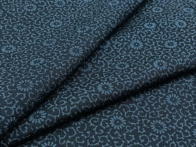 平和屋着物▽本藍　型絵染　小紋　単衣　花唐草文　三越扱い　正絹　逸品　AAAZ2345jh