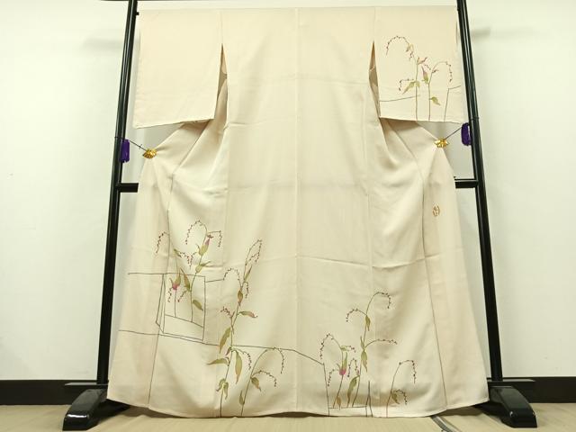 平和屋着物▽訪問着　単衣　作家物　草花文　正絹　逸品　未使用　AAAZ2352jh