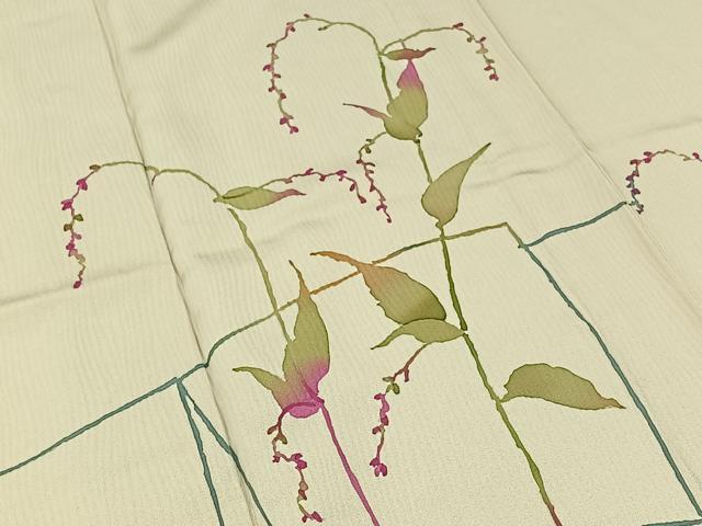 平和屋着物▽訪問着 単衣 作家物 草花文 正絹 逸品 未使用