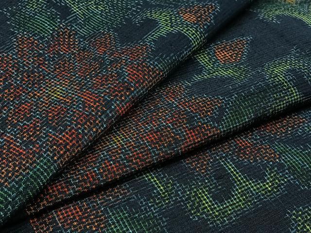 平和屋着物▽上質な紬　単衣　草花文　正絹　逸品　AAAZ2359jh