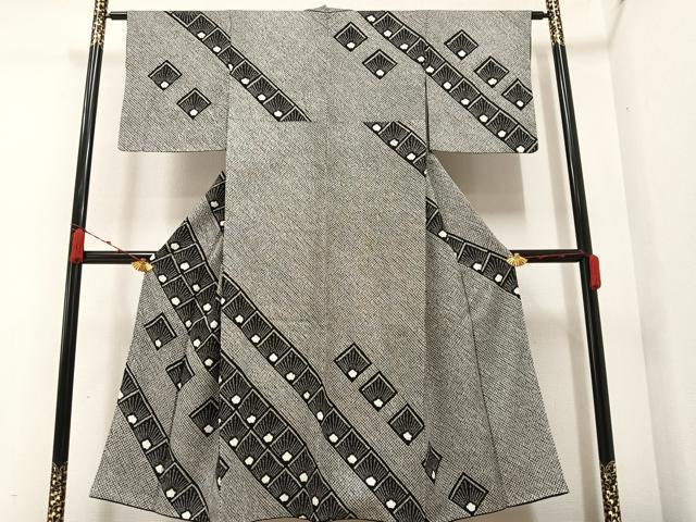 平和屋着物●訪問着　絞り　花菱文　黒地　正絹　逸品　AAAZ2377ph