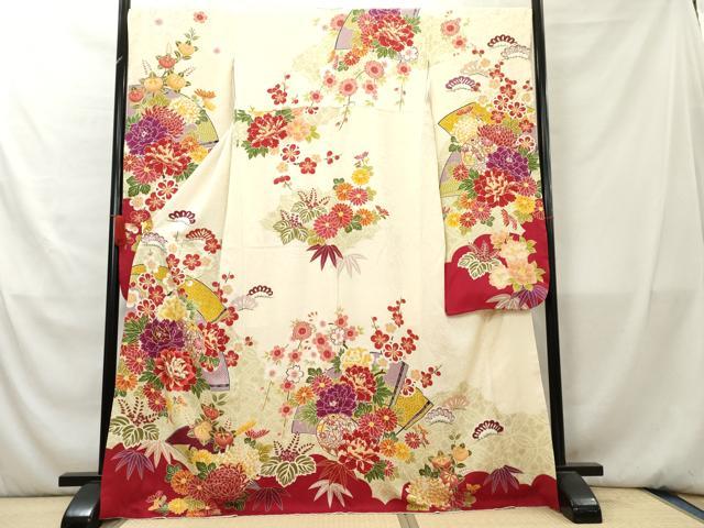 平和屋着物▼豪華振袖　駒刺繍　花扇毬文　正絹　逸品　AAAZ2681cs