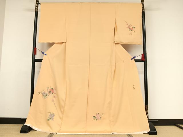 平和屋着物●本加賀友禅作家　梶山伸　訪問着　寿光織　色紙草花文　金糸　上代32万　仮絵羽　正絹　逸品　未使用　AAAZ3006np