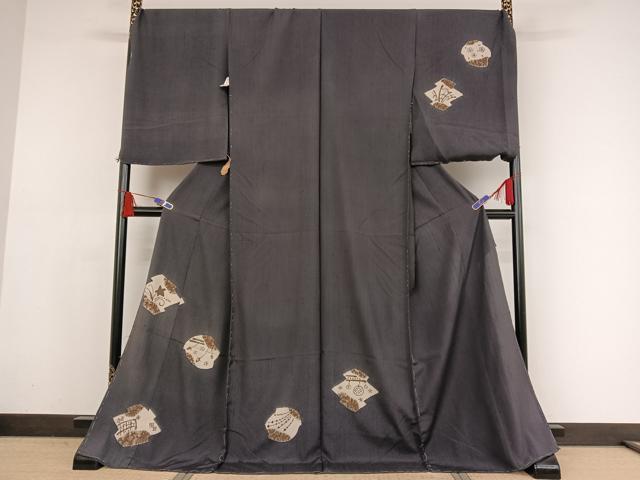 平和屋着物●訪問着　織部　松皮　紬ちりめん　仮絵羽　正絹　逸品　未使用　AAAZ3016np