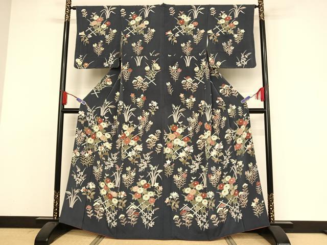 平和屋着物●京都の和装業の老舗一門　千切屋　浜兵衛　訪問着　花籬文　鬼しぼ縮緬　反端付き　正絹　逸品　AAAZ3032np