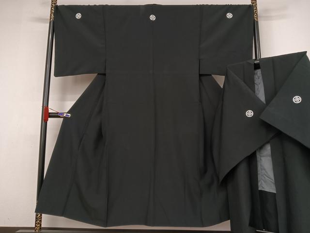 平和屋着物●男性　黒紋付　長羽織セット　正絹　逸品　AAAZ3036np
