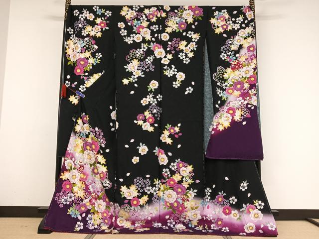 平和屋着物●豪華振袖　京友禅　花毬文　暈し染め　黒地　金彩　仮絵羽　逸品　未使用　AAAZ3091np