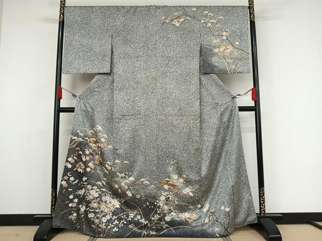 平和屋着物●訪問着　枝梅に冊子　たたき染め　金彩　正絹　逸品　AAAZ3113np