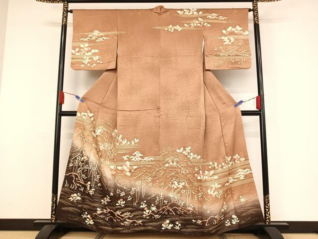 平和屋着物●訪問着　松に藤花房　暈し染め　金糸　金彩　正絹　逸品　AAAZ3114np