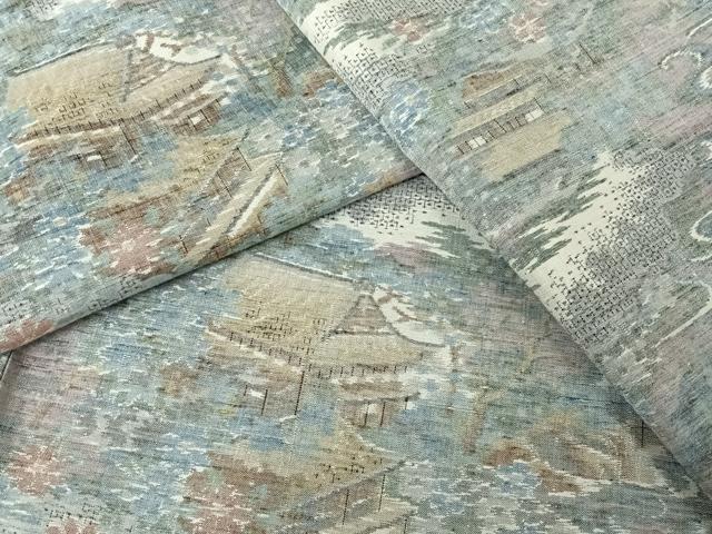 平和屋着物●結城紬　亀甲　風景文　正絹　逸品　未使用　AAAZ3115np