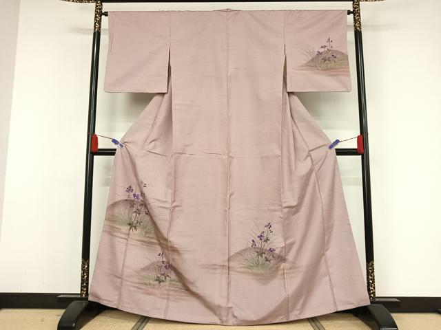平和屋着物●訪問着　紬地　刺繍　草花文　金銀彩　正絹　逸品　AAAZ3123np