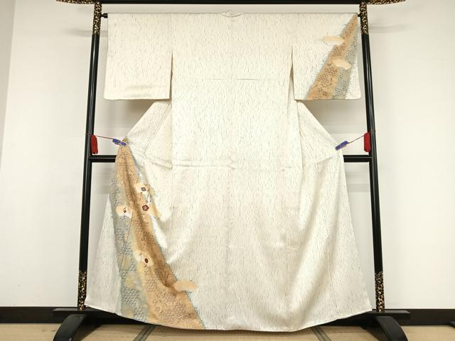 平和屋着物●訪問着　絞り　刺繍　地紙花文　金糸　正絹　逸品　AAAZ3127np