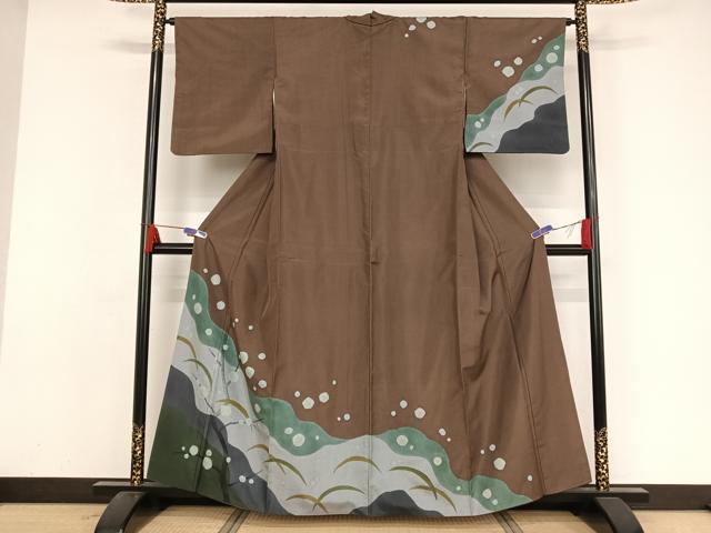 平和屋着物●本場染大島紬　訪問着　絞り　枝花に露芝　正絹　逸品　AAAZ3143np