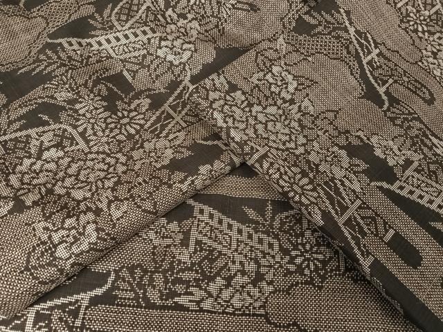 平和屋着物●本場大島紬　一元7マルキ　草花文　正絹　逸品　未使用　AAAZ3147np