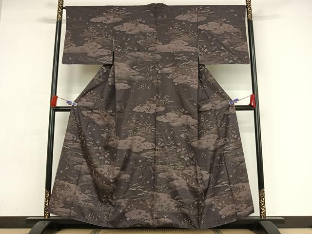 平和屋着物●本場染大島紬　訪問着　雲取り風景文　正絹　逸品　AAAZ3148np