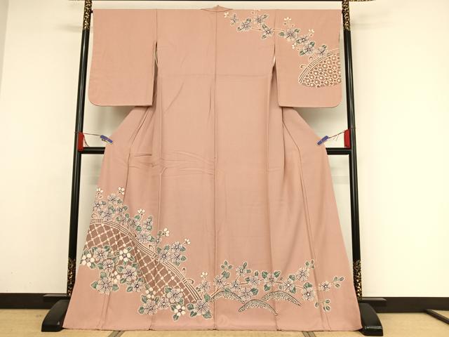 平和屋着物●訪問着　絞り　花籬文　ロング丈　正絹　逸品　AAAZ3162np