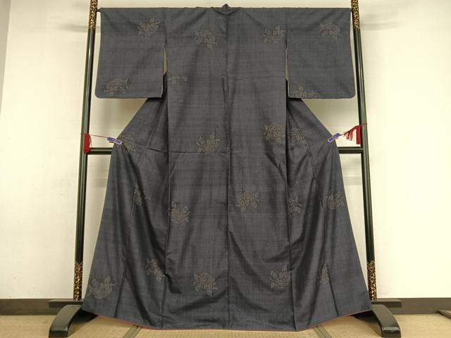 平和屋着物▽結城紬 奥順 はたおり娘 単衣 80亀甲 縞