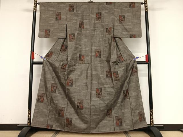 平和屋着物○本場大島紬 カタス9マルキ 草花文 正絹 逸品 AABA1262ph