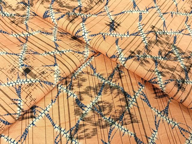 平和屋着物●上質な小紋　紬地　絞り　網目花文　正絹　逸品　AAAZ3198np