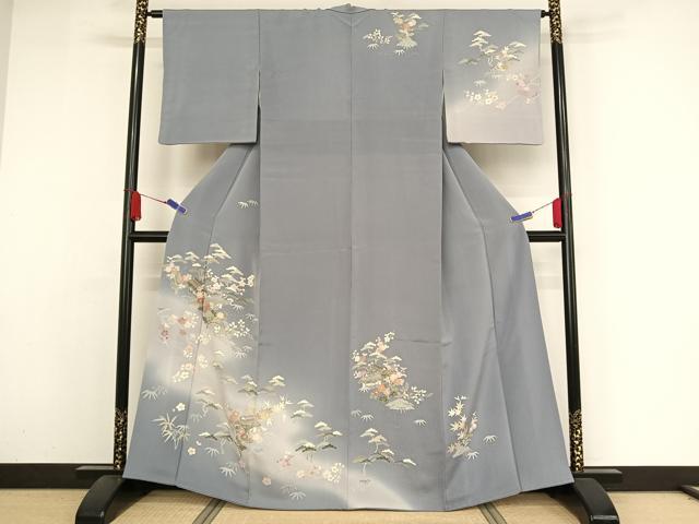 平和屋着物●訪問着　友禅　駒刺繍　流水風景文　暈し染め　金糸　金彩　鬼しぼ縮緬　阪急百貨店扱い　正絹　逸品　AAAZ3204np