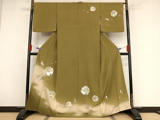 平和屋着物●訪問着　友禅　作家物　雪輪草花丸文　暈し染め　金彩　正絹　逸品　AAAZ3212np