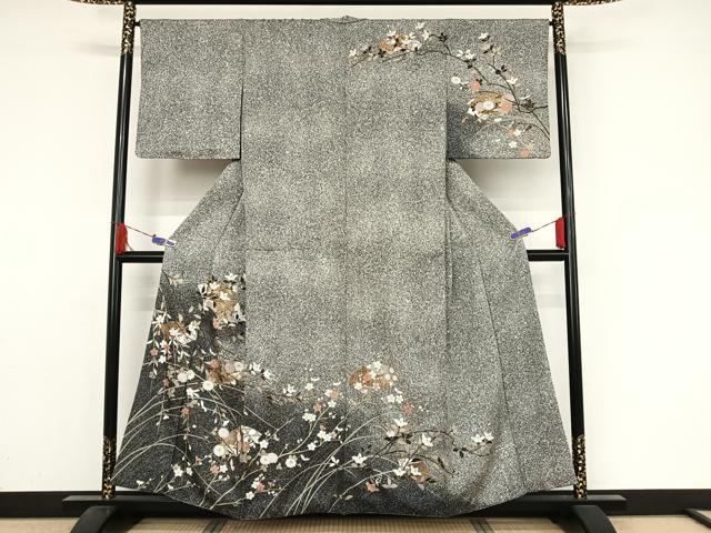 平和屋着物●訪問着　地紙枝花文　たたき染め　金彩　正絹　逸品　AAAZ3225np