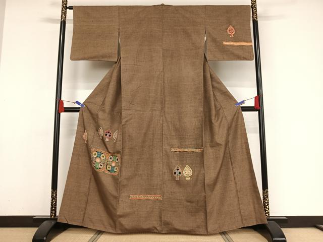 平和屋着物●訪問着　紬地　コプト文様　正絹　逸品　AAAZ3255np