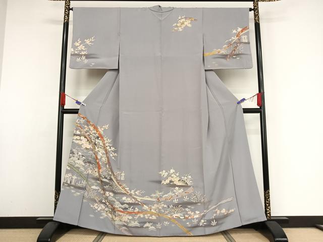 平和屋着物●訪問着　蔓帯風景草花文　金彩　正絹　逸品　AAAZ3256np