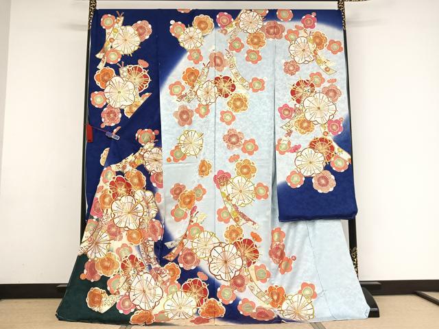 平和屋着物●豪華振袖　京友禅　駒刺繍　梅短冊文　暈し染め　金糸　金彩　仮絵羽　逸品　未使用　AAAZ3264np