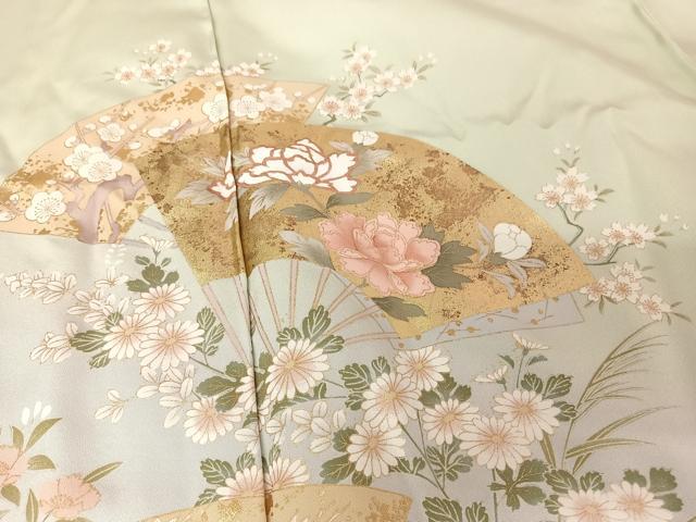 平和屋着物○訪問着 扇草花文 暈し染め 金糸 丹後ちりめん 仮