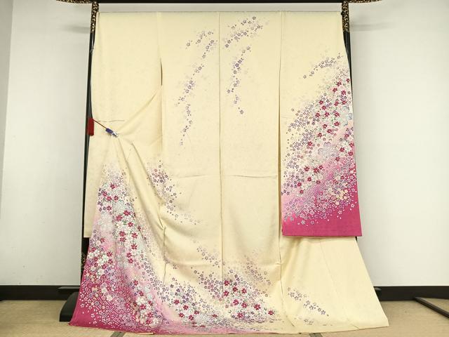 平和屋着物●豪華振袖　流水草花文　暈し染め　金彩　仮絵羽　逸品　未使用　AAAZ3282np