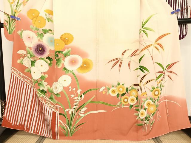 平和屋着物○アンティーク 大正ロマン 振袖 四君子 暈し染め 金銀彩