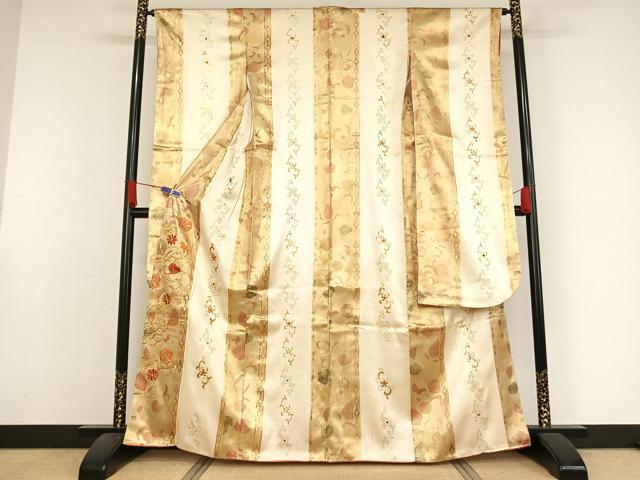 平和屋着物●豪華振袖　駒刺繍　花唐草文　金糸　金彩　正絹　逸品　AAAZ3296np