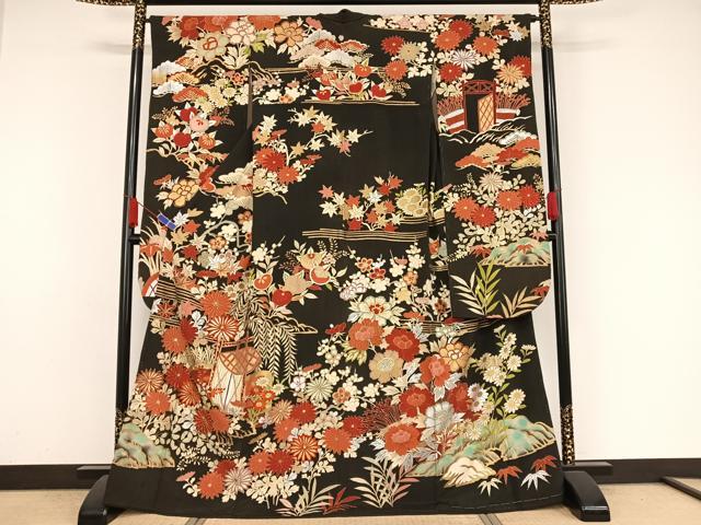 平和屋着物●アンティーク　大正ロマン　振袖　駒刺繍　御所時文　金銀彩　金糸　正絹　逸品　AAAZ3308np