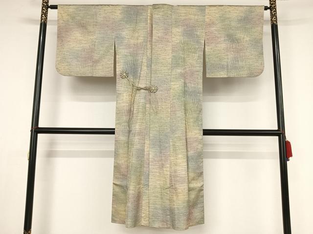 平和屋着物●茜染　花背紬　道中着　縞　ロング丈　正絹　逸品　AAAZ3320np