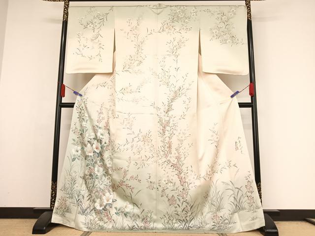 平和屋着物▼京友禅　高林勝司　訪問着　手描き　枝花文　暈し染め　金銀彩　ロング丈　正絹　逸品　AAAZ3352np