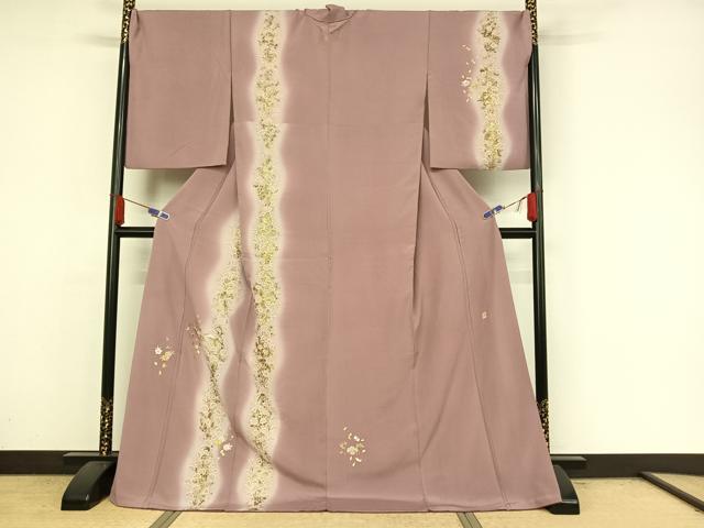 平和屋着物●訪問着　作家物　絞り　刺繍　草花文　暈し染め　金糸　金彩　ロング丈　正絹　逸品　AAAZ3356np