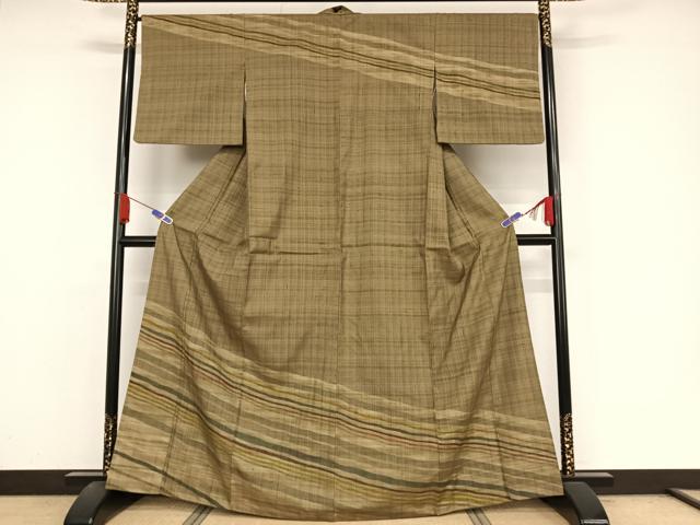 平和屋着物●紬　訪問着　格子　正絹　逸品　AAAZ3358np