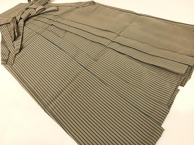 平和屋着物●男性　馬乗り袴　作家物　伊達平　縞　古川信一作　正絹　逸品　AAAZ3366np