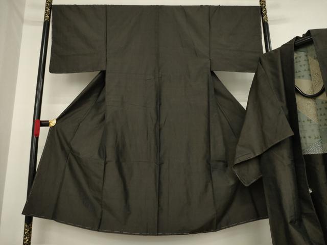 平和屋着物●男性　紬　アンサンブル　色無地　檳榔子染色　正絹　逸品　未使用　AAAZ3729ck